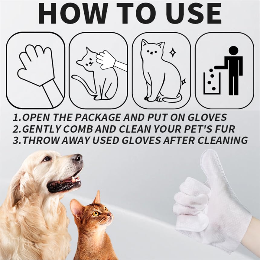 Herb Life Cleaning Glove for Dog and Cat, Wipes Gloves for Dog and Cat Fur Face, Ear, Eye, Paws Cleaning Wipes Pet Wash Free Gloves, Grooming Wipes for Pet No Rinse Thick Dog Wipes Gloves(12 Pcs)