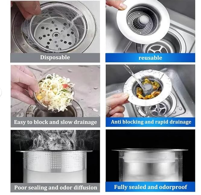 2024 New Upgraded Sink Bounce Core Drain Strainer, 3 in 1 Stainless Steel Sink Strainer Stopper Sink Aid, Universal Wash Basin Spring Core Sink Stopper Kitchen Bathroom Sink Bathtub Accessories (2)