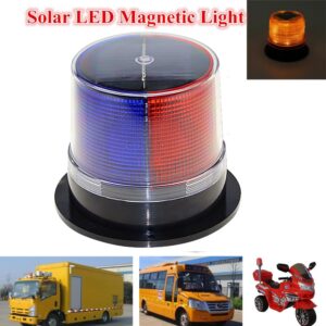 Solar Strobe Warning Light, Waterproof Cover Safety Flashing Light, with Strong Magnetic Base Ceiling Strobe Light, for Construction, Traffic, Factory, Crane Tower, Boat Navigation (Red+Blue)