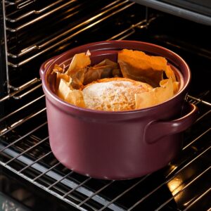 LE TAUCI 3 Quart Dutch Oven Pot with Lid, for No Knead Bread Baking, Sourdough Loaf, Non-Coated & Non-Toxic Ceramic Small Bread Oven Pan, Use as Non-Stick Soup & Stew Pot, Burgundy Red