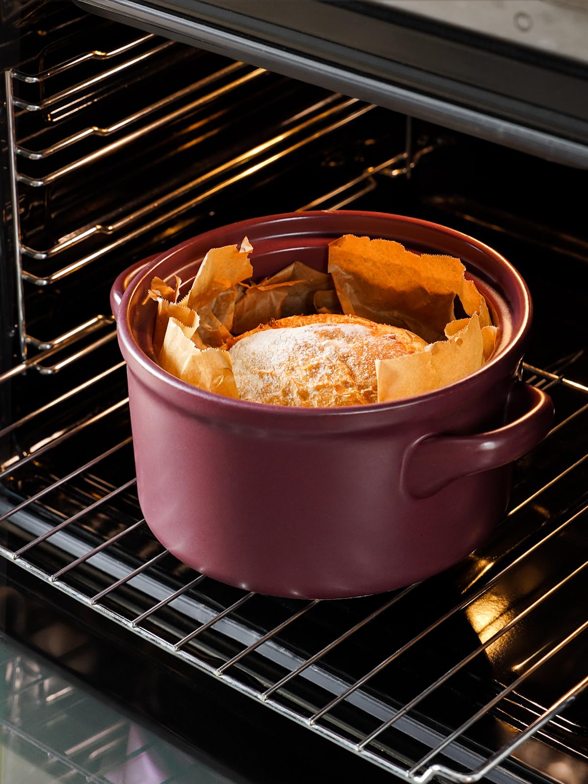 LE TAUCI 3 Quart Dutch Oven Pot with Lid, for No Knead Bread Baking, Sourdough Loaf, Non-Coated & Non-Toxic Ceramic Small Bread Oven Pan, Use as Non-Stick Soup & Stew Pot, Burgundy Red