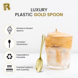 100 Pack Gold Small Spoons - 4 Inch Gold Mini Spoons - Heavy duty Mini Spoons For Dessert, Ice Cream, Tastings, Cocktails, BPA Free Dessert Spoons - Packaging May Vary