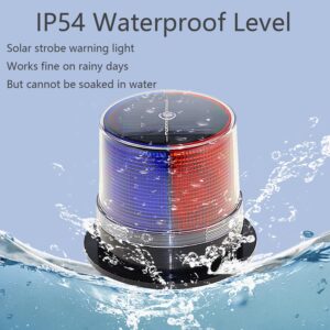 Solar Strobe Warning Light, Waterproof Cover Safety Flashing Light, with Strong Magnetic Base Ceiling Strobe Light, for Construction, Traffic, Factory, Crane Tower, Boat Navigation (Red+Blue)