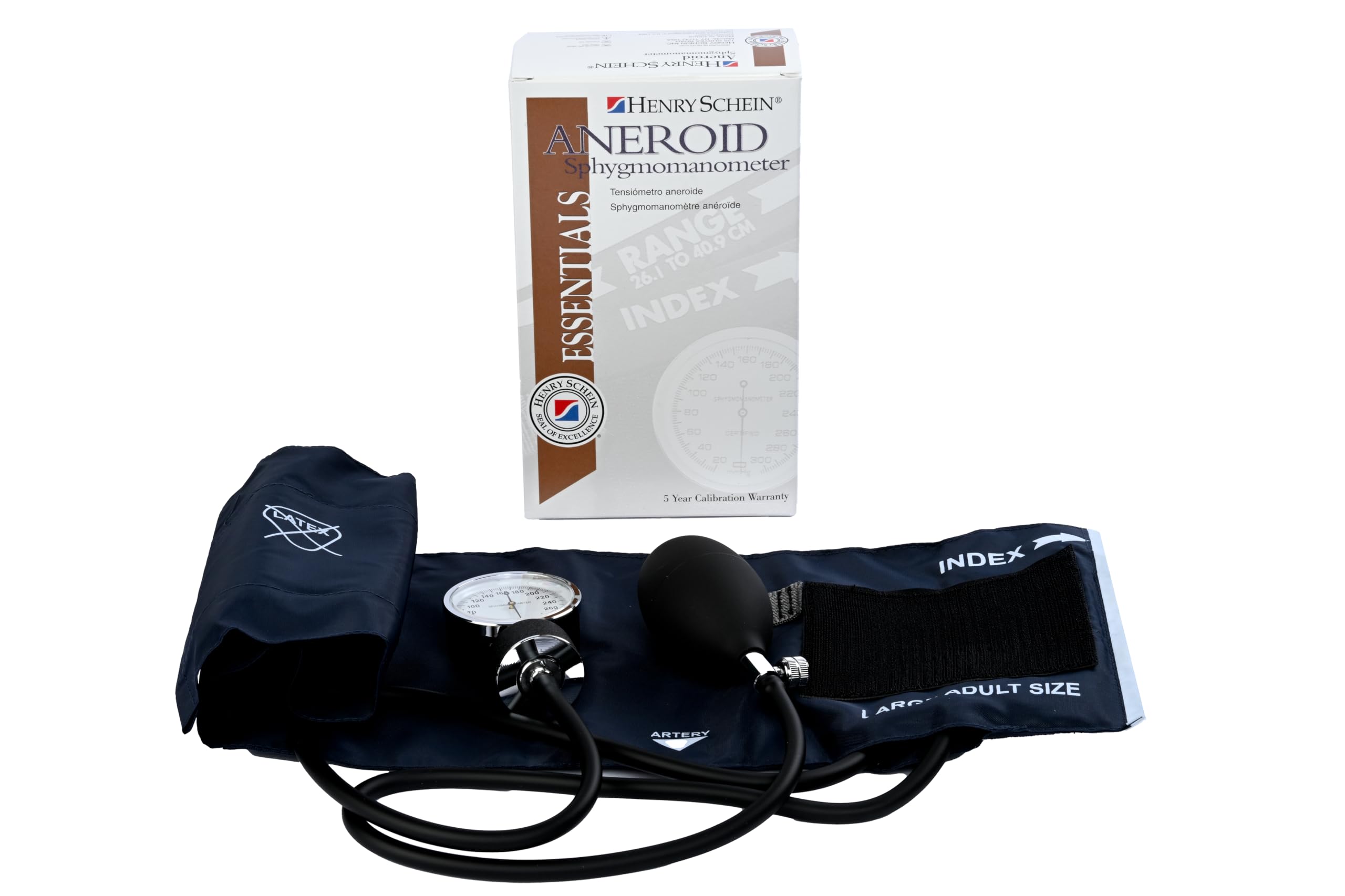 Henry Schein Essentials Economy Aneroid Sphygmomanometer- Adult, Size 11, Navy, Latex, Reusable- Comes with Leatherette Carry Case