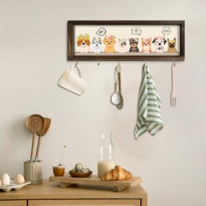 Kas Home Dog Wall Decor Wooden Key Holder Wall Mount with 5 Hooks, Cute Dog Wall Art Farmhouse Wood Key Rack Hanger for Entryway Hanging Wall Decorations (White - Dog, 5.5" x 16.5")