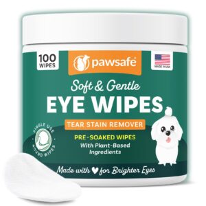 pet eye wipes, natural tear stain remover for dogs and cats, 100 pre-soaked eye cleaner wipes, plant-based for gentle cleaning, brightens & removes dirt on eyes, ears and face