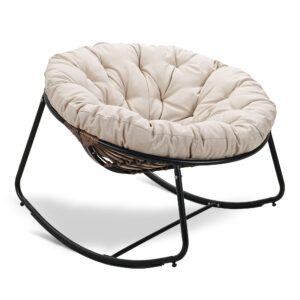 zjeyejz outdoor rocking chair, indoor & outdoor comfy oversized papasan chair with padded cushion, oversized metal frame egg chair for living room, patio, front porch, backyard