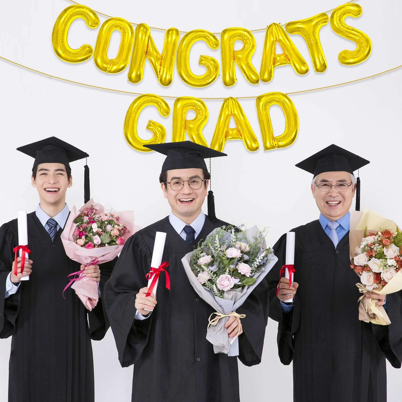 Congrats Grad Banner Balloon, 16 Inch Gold Congrats Grad Balloons for 2024 Graduation Party Decorations, Graduation Decorations Class of 2024, Congrats Grad Yard Sign 2024 Backdrop