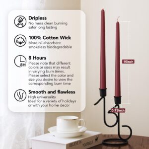 Pickood New Burning Formula Unscented Dripless 10-Inch Taper Candles Set of 12 - Dark Red, for Wedding, Dinner - Smokeless, Long Burning - Hand Poured, Colored Tall Candlesticks - Rojo Oscuro