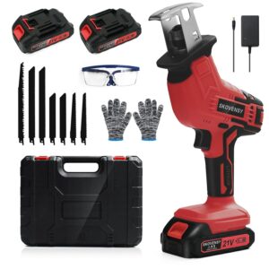 cordless reciprocating saw, 2 x 2.0ah battery, cordless variable speed, blades kit for wood/metal/pvc cutting red-a