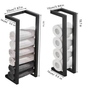 2 in 1 Modern Towel Rack for Rolled Towels,Towel Storage Rack for Bathroom or Toiled Paper Organizer,Premium Aluminum Matte Black Bath Towel Holder,Easy to Install