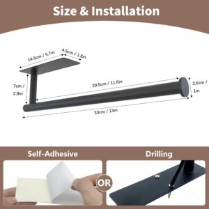 Paper Towel Holder Under Cabinet - Black Wall Mount Paper Towel Hanger, Stainless Steel, Self-Adhesive or Drilling, for Kitchen, Bathroom, RV