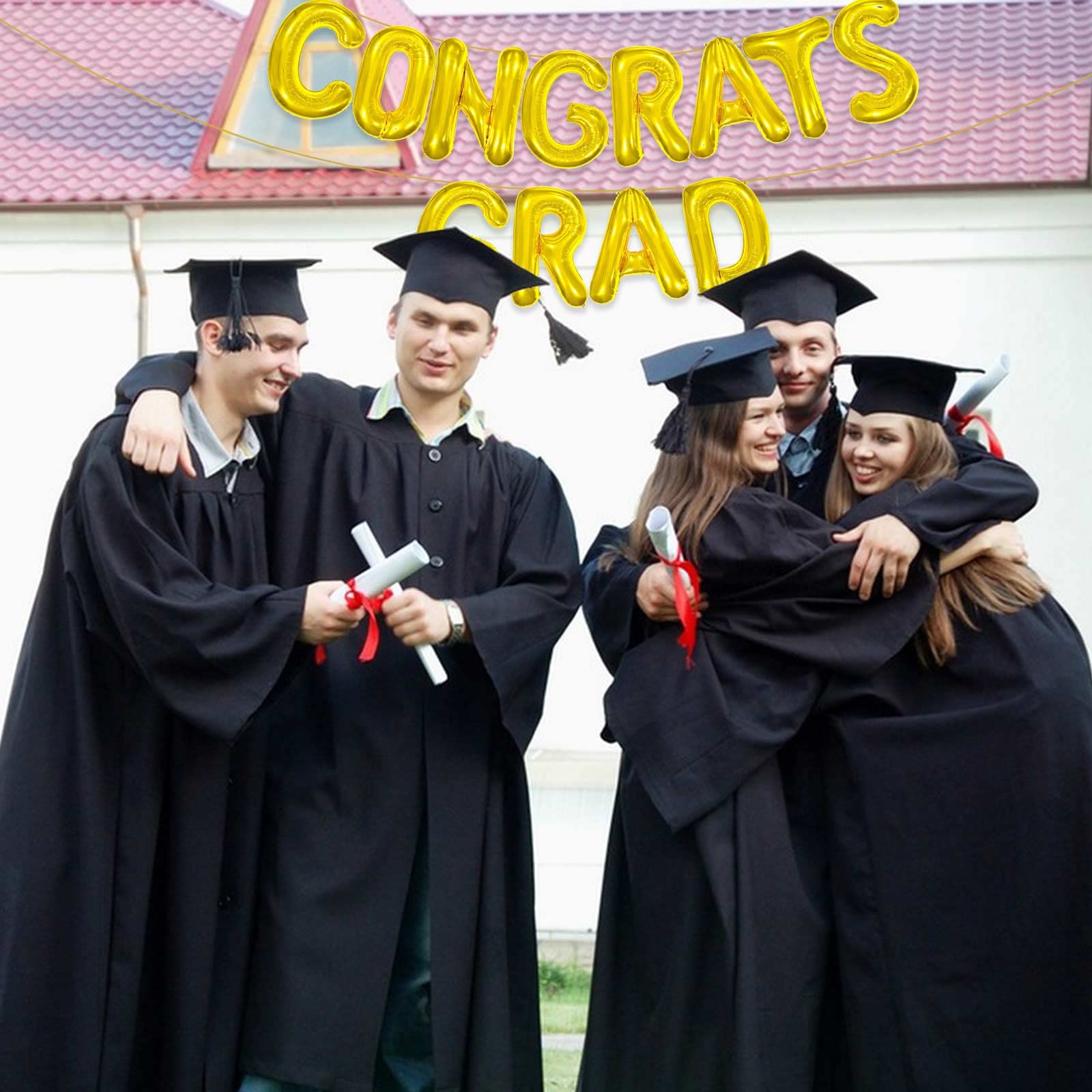 Congrats Grad Banner Balloon, 16 Inch Gold Congrats Grad Balloons for 2024 Graduation Party Decorations, Graduation Decorations Class of 2024, Congrats Grad Yard Sign 2024 Backdrop