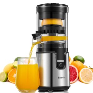 electric citrus juicer, reemix lemon squeezer with brushed stainless steel body, fully automatic one-click operation orange squeezer, black+silver