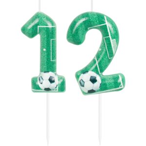 zhihui birthday candle soccer football themed party decorations, number happy birthday cake candle, football candle for kids football fans players, cake topper reunions theme party supplies(number 12)