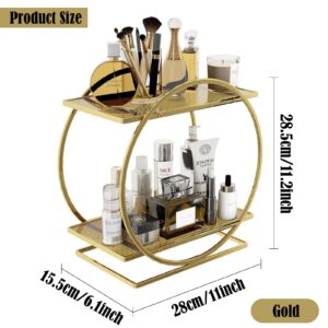 Denique Perfume Organizer Tray Bathroom Counter Organizer, 2 Tier Perfume Stand Makeup Organizer Countertop for Vanity, Skincare Holder Cosmetic Display Rack, Makeup Storage Shelf (Gold)