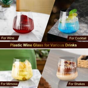 Lueumxc 40 Pack Plastic Ribbed Wine Glasses, 14Oz Origami Disposable Wine Glasses Unbreakable Clear Plastic Cocktail Glasses Recyclable Shatterproof Reusable Plastic Wine Cups (14oz 40pack)