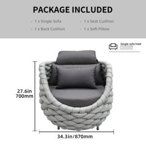 TWT Outdoor Patio Furniture, All-Weather Polyester Rope Balcony Furniture with Cushions & Pillows, Patio Couch Outdoor Patio Furniture Set for Patio, Balcony, Backyard, Deck, Poolside, Grey