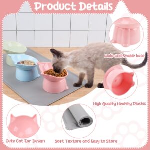 3 Pcs Elevated Cat Bowls 15°Cat Elevated Food Bowl with Silicone Mat Cat Bowls Elevated Whisker Friendly Anti Vomiting Cat Elevated Food and Water Bowls for Indoor Cats and Kittens