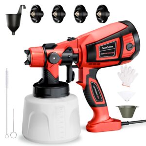 casaculina 850w hvlp paint sprayer, 1400ml large container spray paint gun, 4 nozzles, 3 patterns and filter, electric paint sprayer for painting furniture cabinets fence walls door diy projects, red