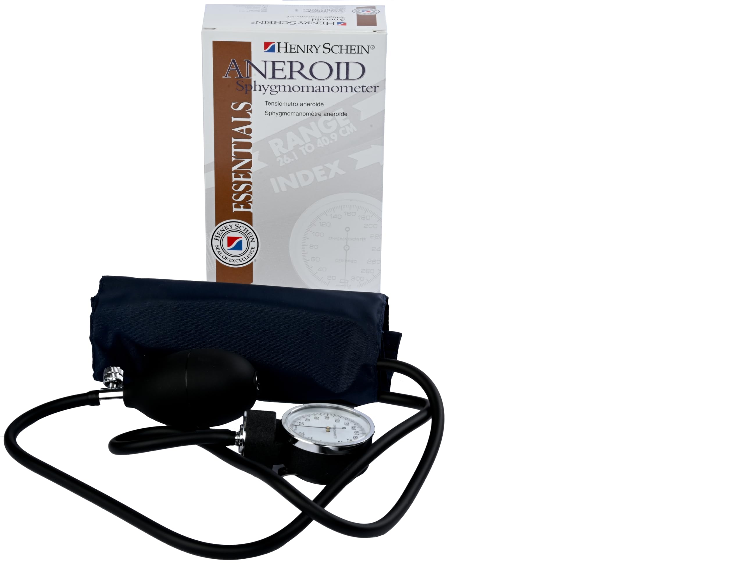 Henry Schein Essentials Economy Aneroid Sphygmomanometer- Adult, Size 11, Navy, Latex, Reusable- Comes with Leatherette Carry Case