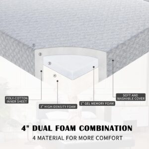 4inch Folding Mattress with Carrying Case Twin Tri-fold Memory Foam Mattress Foldable Floor Mattress Topper with Washable Cover Non-Slip Foam Camping Mat for Guest Napping, Twin Size, 75"x38"x4"