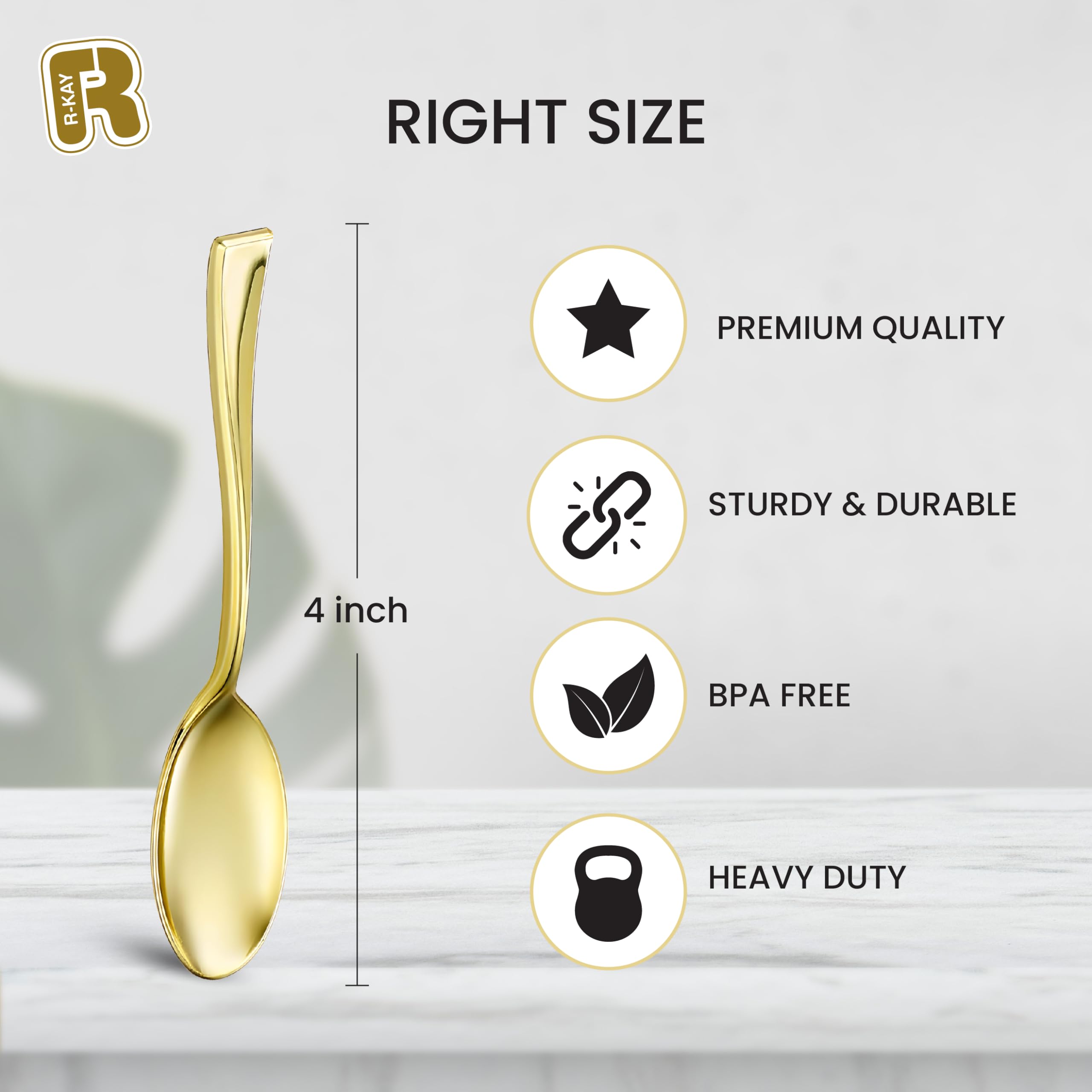 100 Pack Gold Small Spoons - 4 Inch Gold Mini Spoons - Heavy duty Mini Spoons For Dessert, Ice Cream, Tastings, Cocktails, BPA Free Dessert Spoons - Packaging May Vary