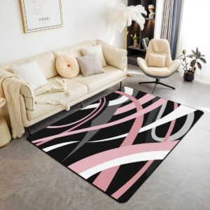 feelyou pink black grey white living room rugs for girls kids area rug 3x5 stripes accent rugative geometric indoor floor mat modern striped art decorative rug