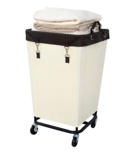 flybox laundry hamper with wheels, 160l clothes large laundry basket with steel frame and removable canvas laundry bag, dirty cloth hamper for home, closet, dorm, bathroom, laundry room, beige