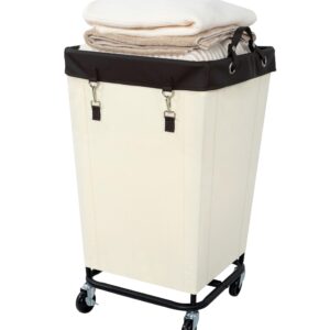 FLYBOX Laundry Hamper with Wheels, 160L Clothes Large Laundry Basket with Steel Frame and Removable Canvas Laundry Bag, Dirty Cloth Hamper for Home, Closet, Dorm, Bathroom, Laundry Room, Beige