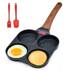 4-cup egg pan nonstick for breakfast brunch, pancake pan with turner and brush, non stick egg frying pan, granite coating mini egg cooker pan, small egg skillet suitable for gas stove & induction top