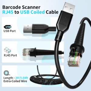 (2PCS) 9.84ft Scanner Cable for Honeywell USB Cable MS9520 MS5145 MS1690 MS1890 MS9524 MS9535 MS9540 MK9540 MS9541 MS9544 MS9590 MS9590i Fusion MS3780 Cord Barcode Scanner USB Cable Coiled Cord