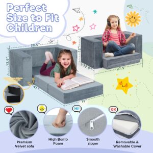 OSYKIU Kids Couch Sofa, 7 Pcs Modular Toddler Couch, Freely Removable Kids Chair Sofa for Playing, Creativity, Sleeping, Versatile Fold Out Baby Play Couch Set for Playroom, Bedroom Furniture