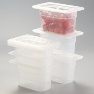 curta 6 pack translucent food pan with lid, 1/9 size 4" deep nsf listed commercial-grade polypropylene plastic