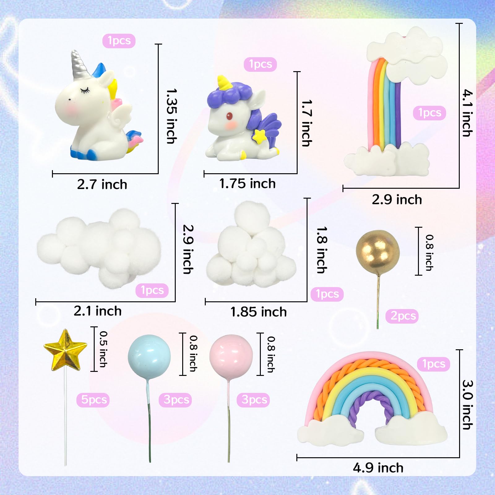 Rainbow Cake Decorations Rainbow Horse Cake Topper Rainbow Cloud Cake Topper Kit Balloon Happy Birthday Banner Cake Decoration Ball Cupcake Picks for Kids Girls Baby Shower Birthday Party Supplies