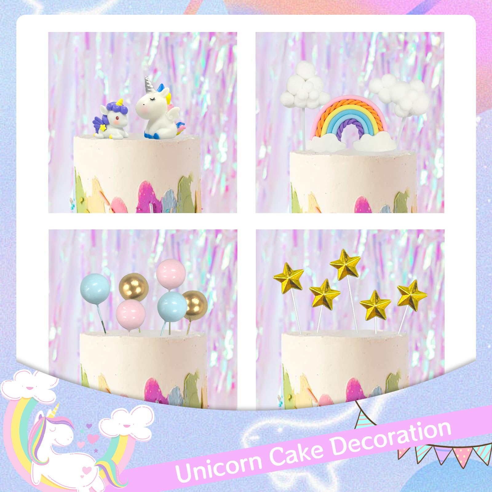 Rainbow Cake Decorations Rainbow Horse Cake Topper Rainbow Cloud Cake Topper Kit Balloon Happy Birthday Banner Cake Decoration Ball Cupcake Picks for Kids Girls Baby Shower Birthday Party Supplies