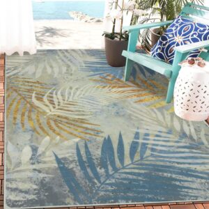 vaukki patio outdoor rug, non slip picnic outdoor rug for patio, leaf washable outside deck area rug, outdoor camping carpet for rv, deck, camping and patio (blue, 3'x5')