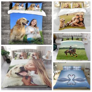 Ewzokiy Customized Bedding Set Custom Size Duvet Cover with Photo Text Logo 1 Comforter Cover with 2 Pillowcases,Personalized King Duvet Cover for Kids,Birthday,Valentine's Day Gifts