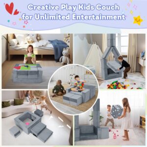 OSYKIU Kids Couch Sofa, 7 Pcs Modular Toddler Couch, Freely Removable Kids Chair Sofa for Playing, Creativity, Sleeping, Versatile Fold Out Baby Play Couch Set for Playroom, Bedroom Furniture