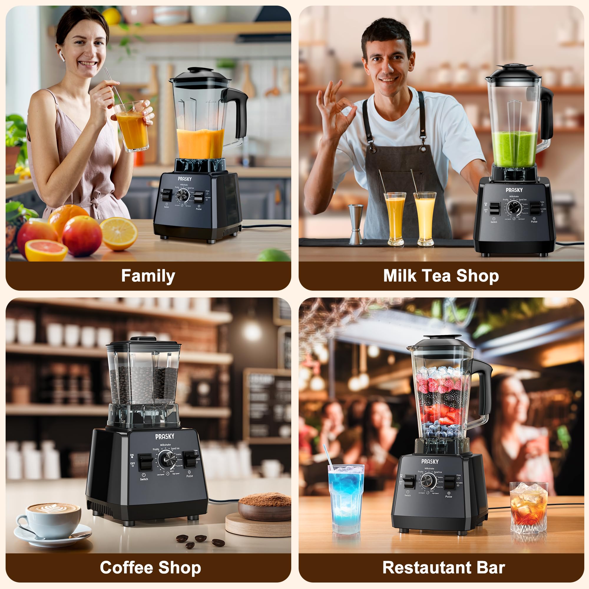 Professional Blender,Smoothies Blenders, PRASKY Max.2400Watts/1000Watts Blender and Grinder Combo 25000RPM Powerful Kitchen Blender 68oz BPA Free 2 Containers Countertop Blenders Ice Crushing, Juice