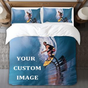 ewzokiy customized bedding set custom size duvet cover with photo text logo 1 comforter cover with 2 pillowcases,personalized king duvet cover for kids,birthday,valentine's day gifts