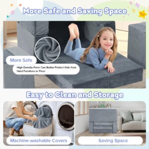 OSYKIU Kids Couch Sofa, 7 Pcs Modular Toddler Couch, Freely Removable Kids Chair Sofa for Playing, Creativity, Sleeping, Versatile Fold Out Baby Play Couch Set for Playroom, Bedroom Furniture