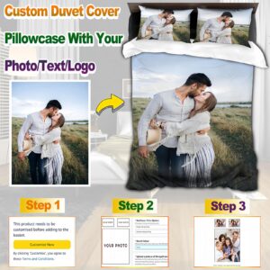 Ewzokiy Customized Bedding Set Custom Size Duvet Cover with Photo Text Logo 1 Comforter Cover with 2 Pillowcases,Personalized King Duvet Cover for Kids,Birthday,Valentine's Day Gifts