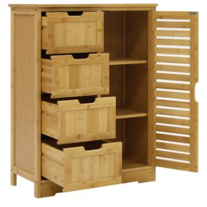 yardenaler bamboo bathroom storage cabinet with 4 drawers & 2 removable shelves, freestanding storage organizer multifunctional for living room, bedroom, natural