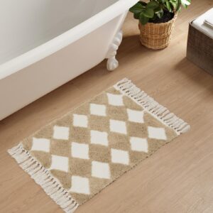 collive checkered boho bathroom rugs, 2x3 small cute throw rug for bedroom modern washable bath mats cotton woven tufted rug, farmhouse entryway for kitchen laundry entrance decor, khaki