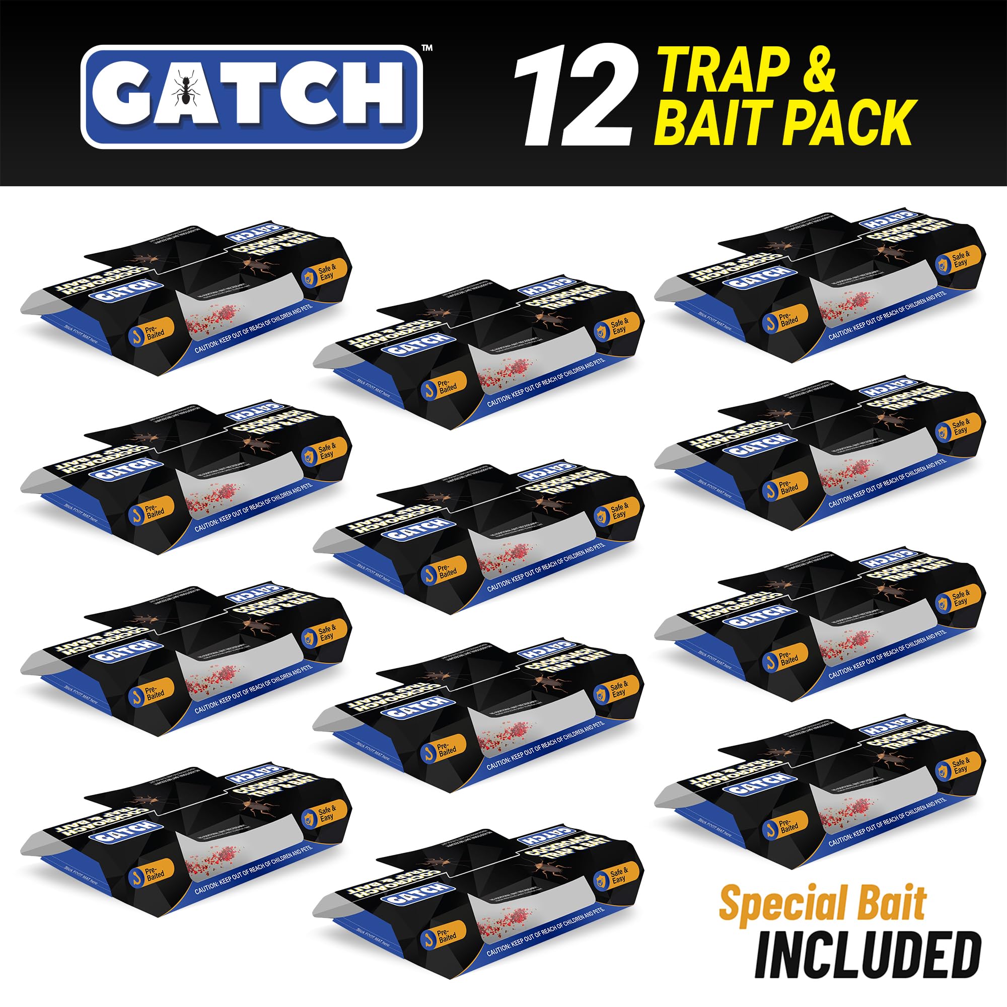 Cockroach Killer Indoor Home (12 Pack), Cockroach Traps Indoor Sticky, Baited Glue Roach Killer Indoor Infestation for Roaches, Spider, Cricket, Cars & Home, Child & Pet Friendly