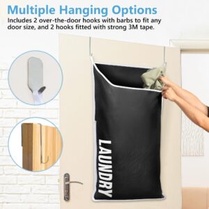 DONAQ Hanging Laundry Hamper Bag XL 40x22", Space Saving over the Door Storage Bags, Behind the Door Hampers for Dirty Clothes & Wall Mounted Basket for Bathroom, Organizer for Small Room Spaces RV