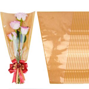 50 pack flower bags for bouquets, flower bouquet wrapping paper, bouquet bags kraft floral wrapping paper, flower sleeves wrapping bags perfect for mother's day, wedding (9.8in x 18in x 3.9in)