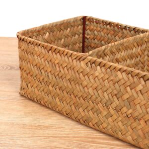 Moosky Shelf Baskets with Dividers, Seagrass Storage Baskets Rectangular Wicker Woven Back of Toilet Basket for Home Organizer (Natural)