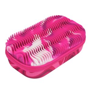 zipit wavy pencil box for girls | fidget box | silicon sensory case | large capacity pencil case (pink)